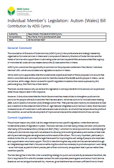 Individual Member’s Legislation: Autism (Wales) Bill