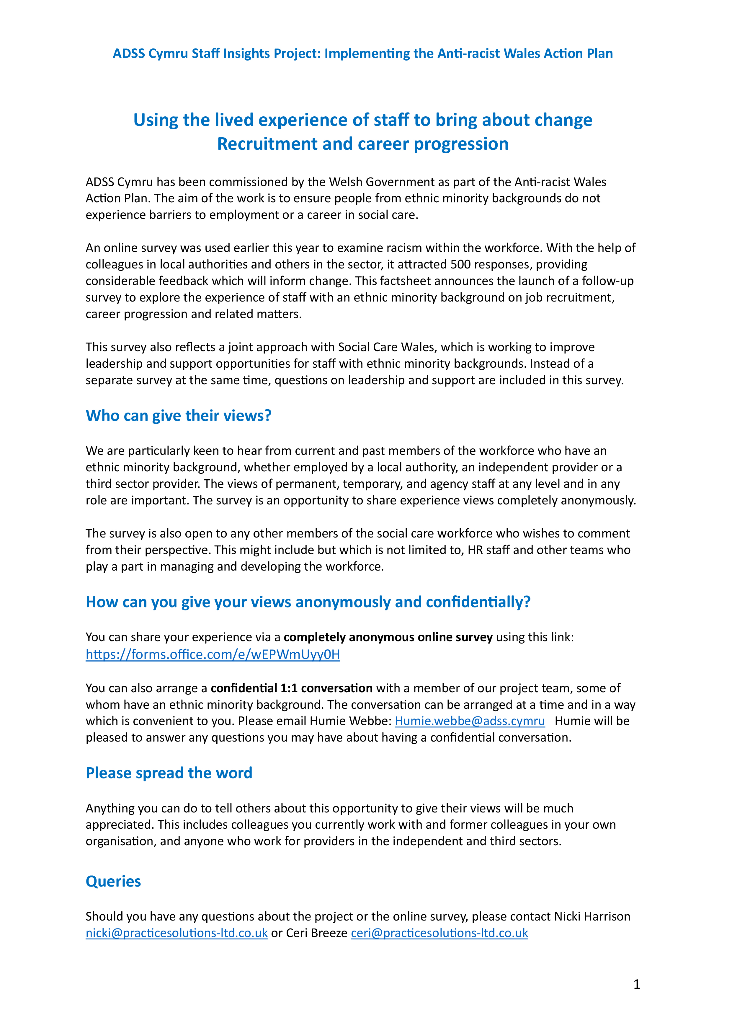 Anti-Racist Wales Action Plan: Recruitment and Career Progression Survey