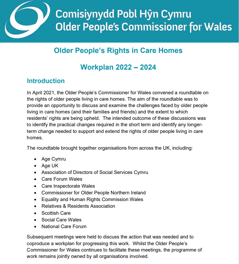 Older People’s Rights in Care Homes Workplan 2022 – 2024